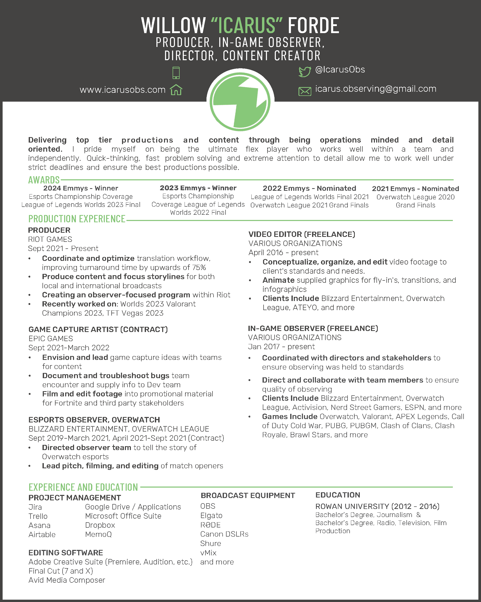 Willow Forde Resume – Willow "Icarus" Forde